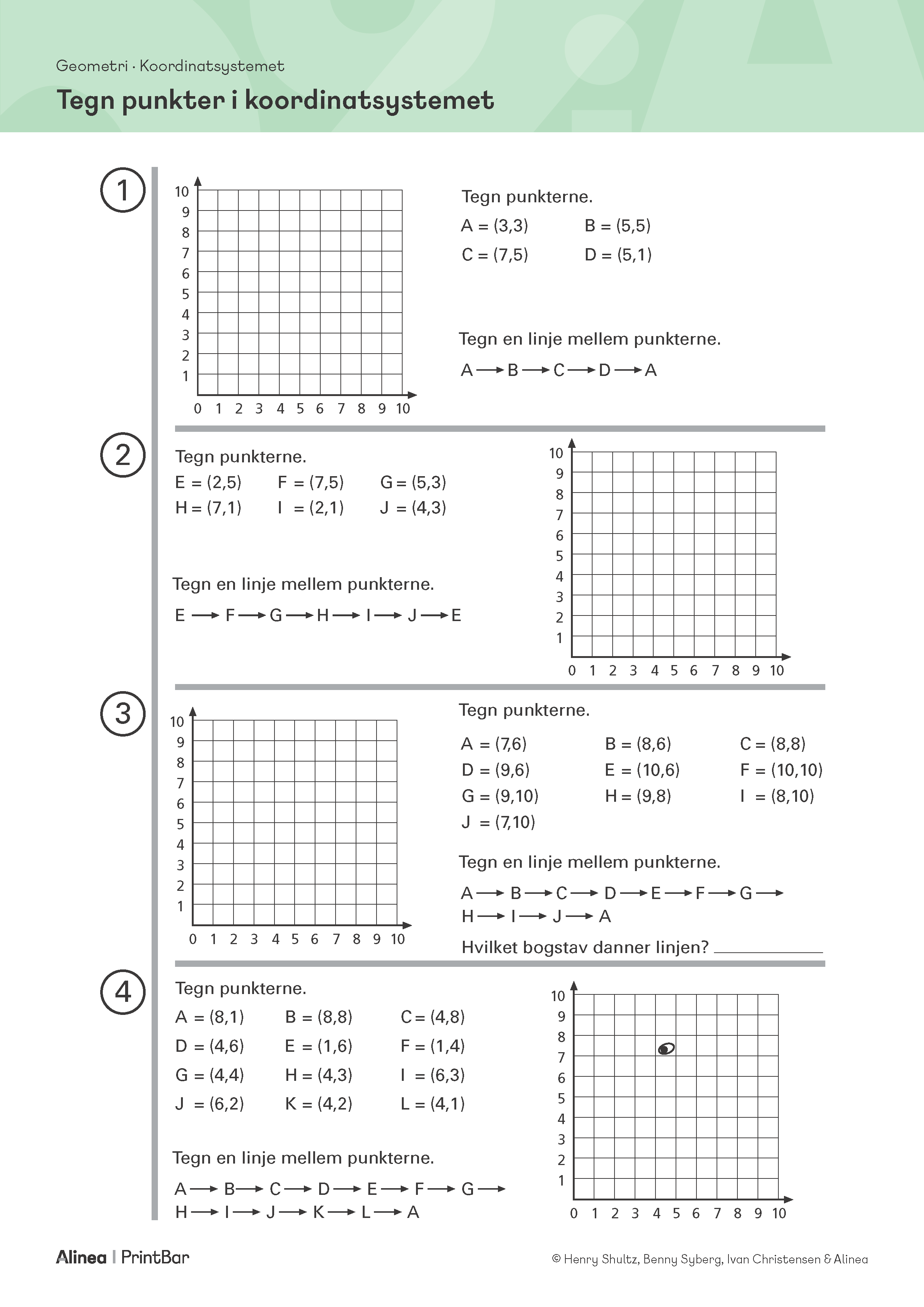 Tegn punkter i koordinatsystemet | Gratis matematikopgave til print til ...