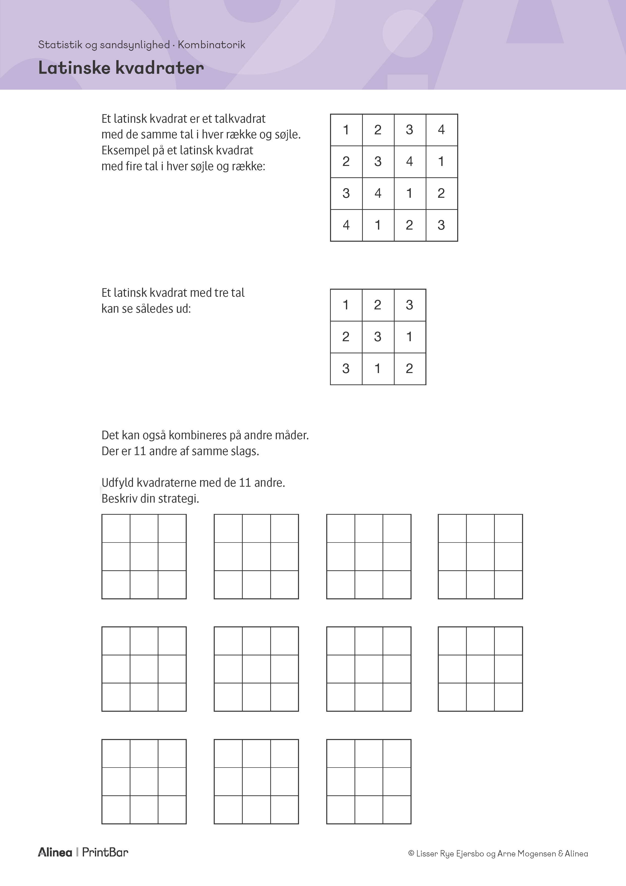 Latinske kvadrater | Gratis opgave til print | PrintBar - PrintBar