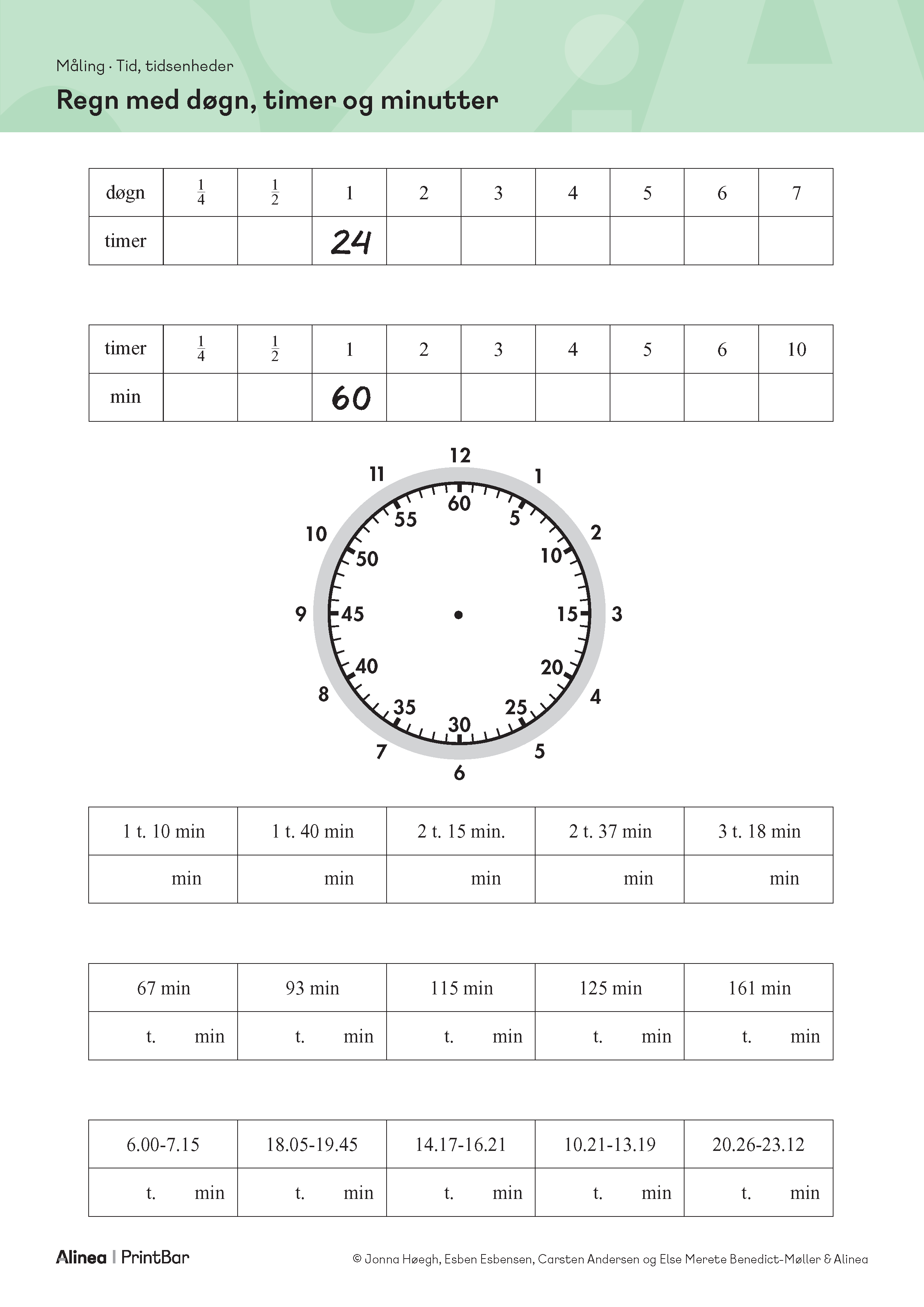 Regn med døgn, timer og minutter | Gratis opgave til print | PrintBar ...