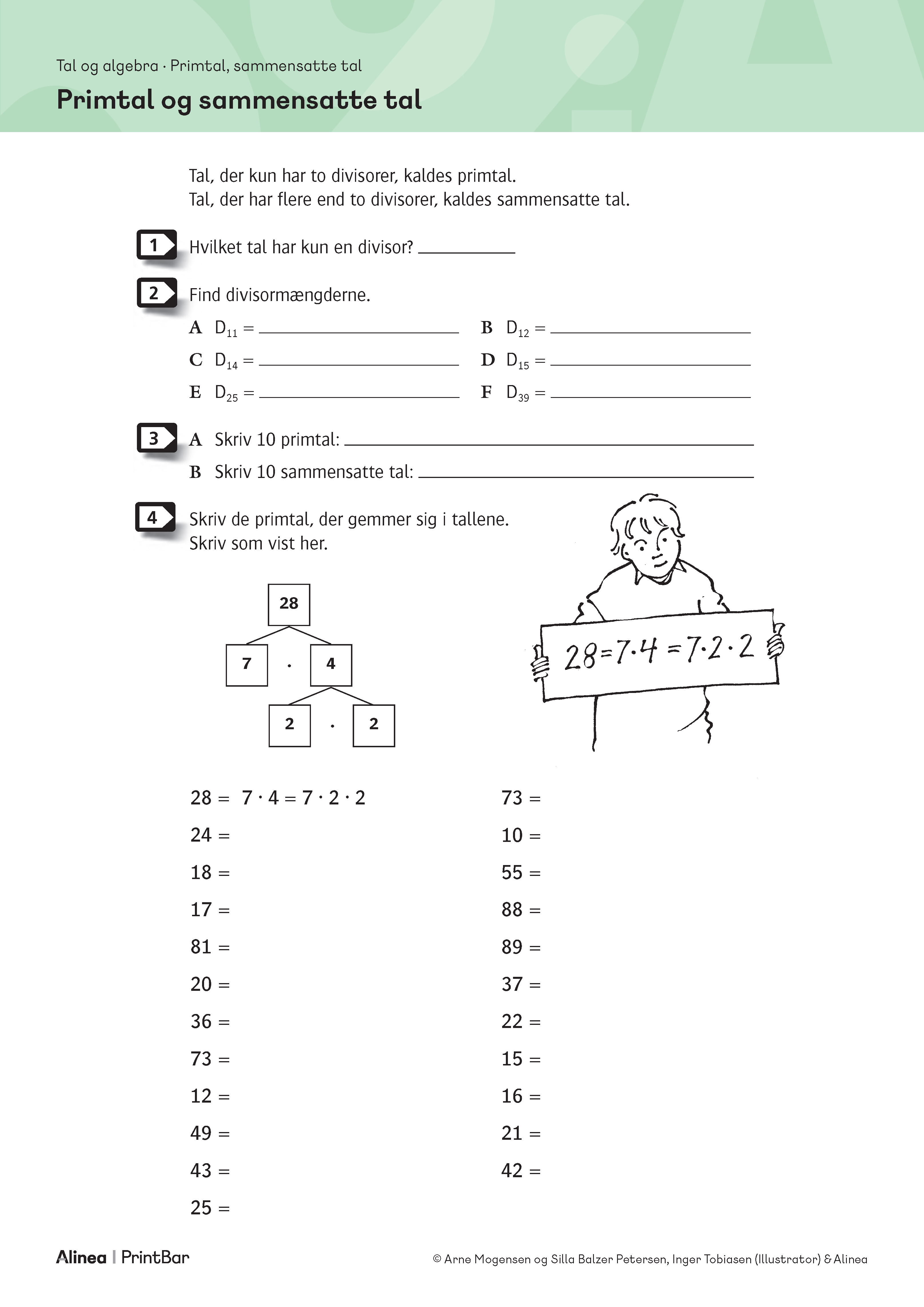 Primtal og sammensatte tal | Gratis matematikopgave til print til 6 ...